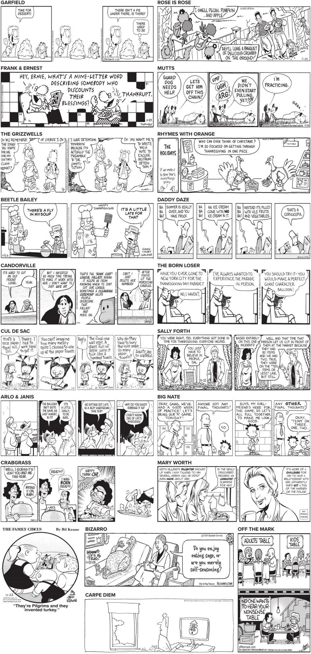 Thursday, November 23, 2023 Comics and Puzzles | Daily Comics | timeswv.com