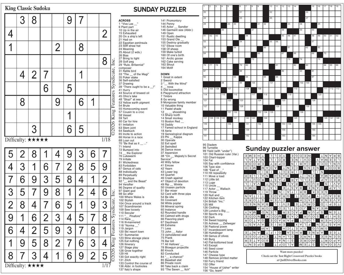 Sunday, January 18, 2026 Comics and Puzzles | Daily Comics | timeswv.com