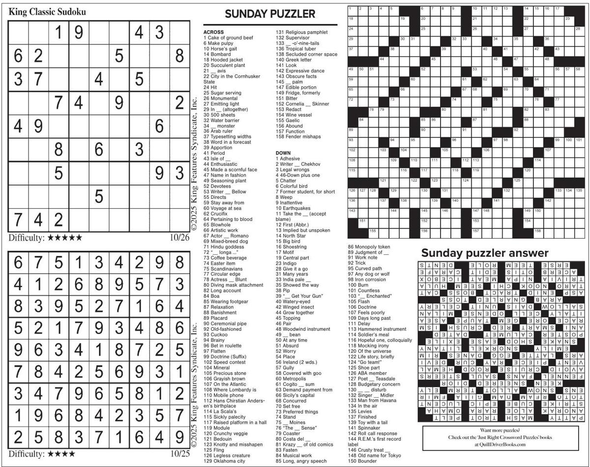 Sunday, October 26, 2025 Comics and Puzzles | Daily Comics | timeswv.com
