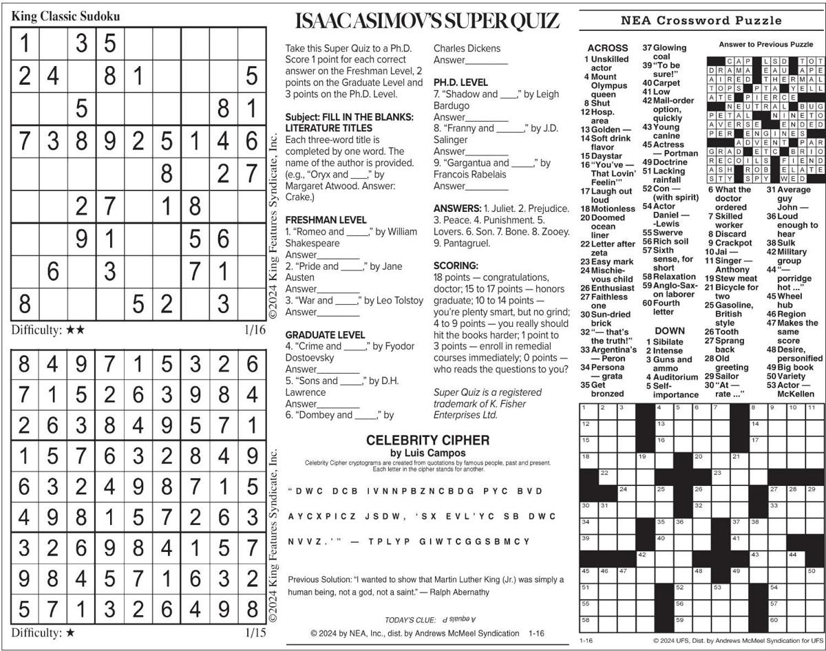 Tuesday, January 16, 2024 Comics and Puzzles | Daily Comics | timeswv.com