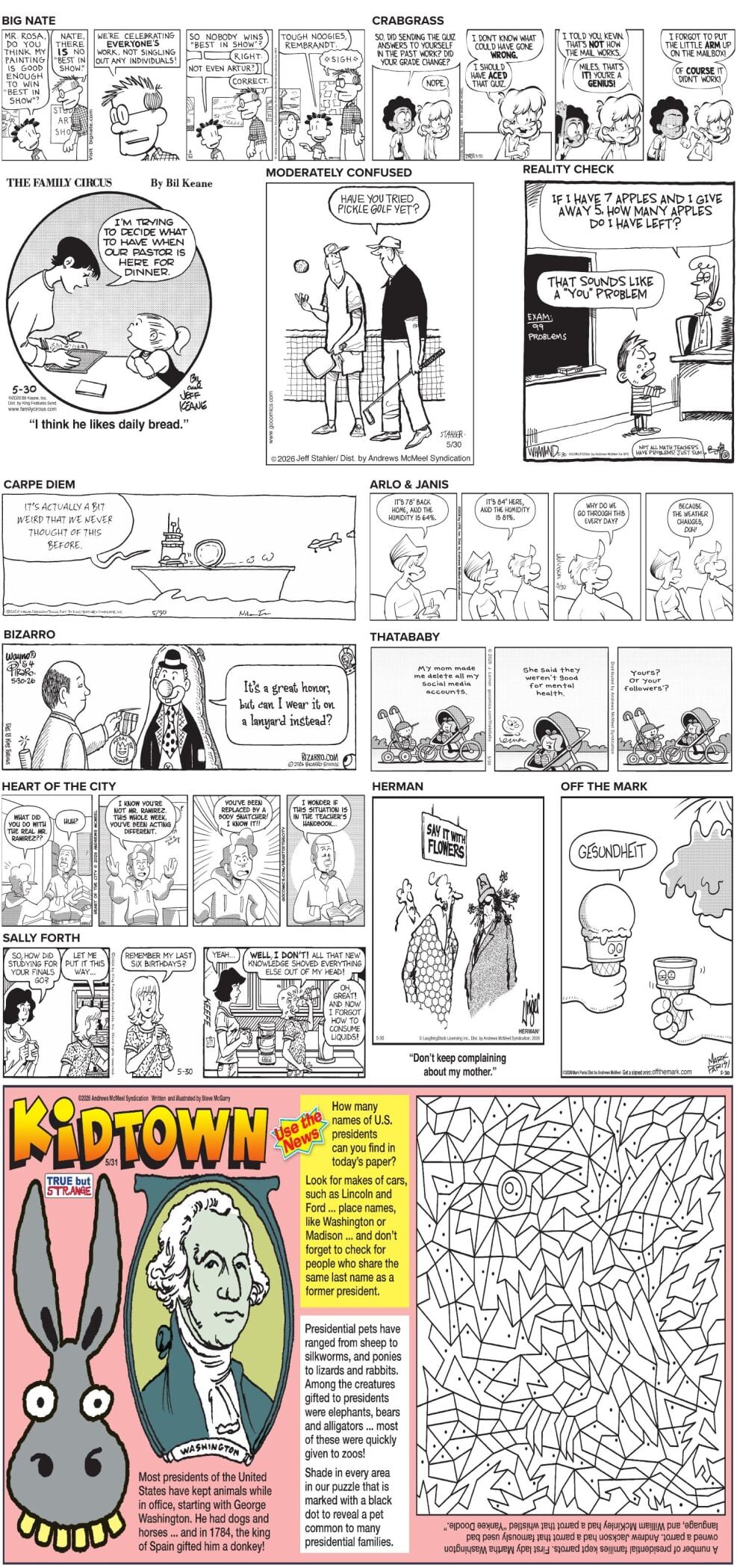 Sunday, May 31, 2026 Comics and Puzzles | Daily Comics | timeswv.com