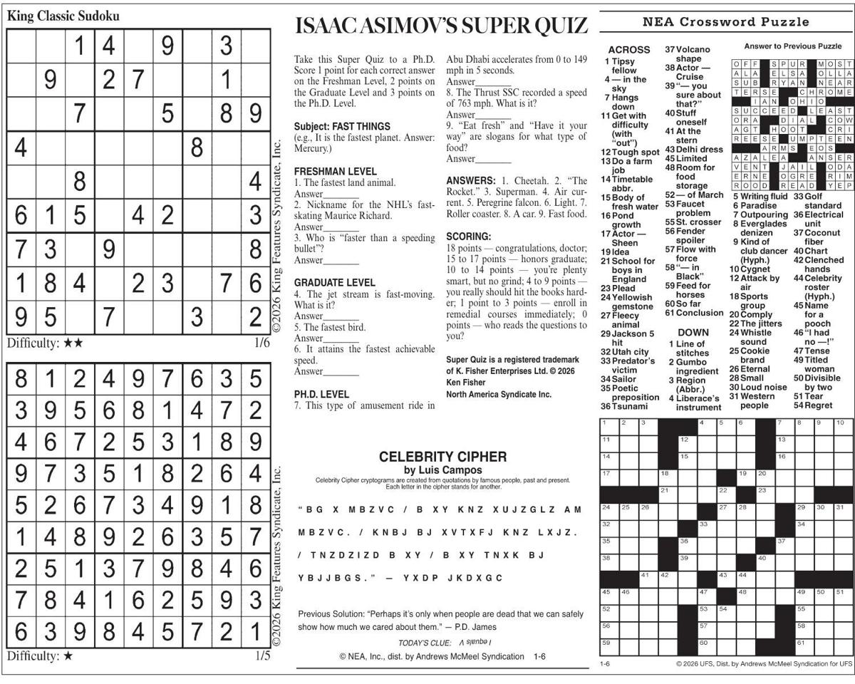 Tuesday, January 6, 2026 Comics and Puzzles | Daily Comics | timeswv.com