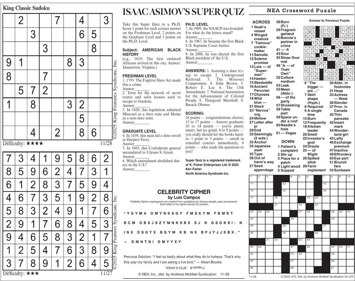 Friday, November 28, 2025 Comics and Puzzles | Daily Comics | timeswv.com