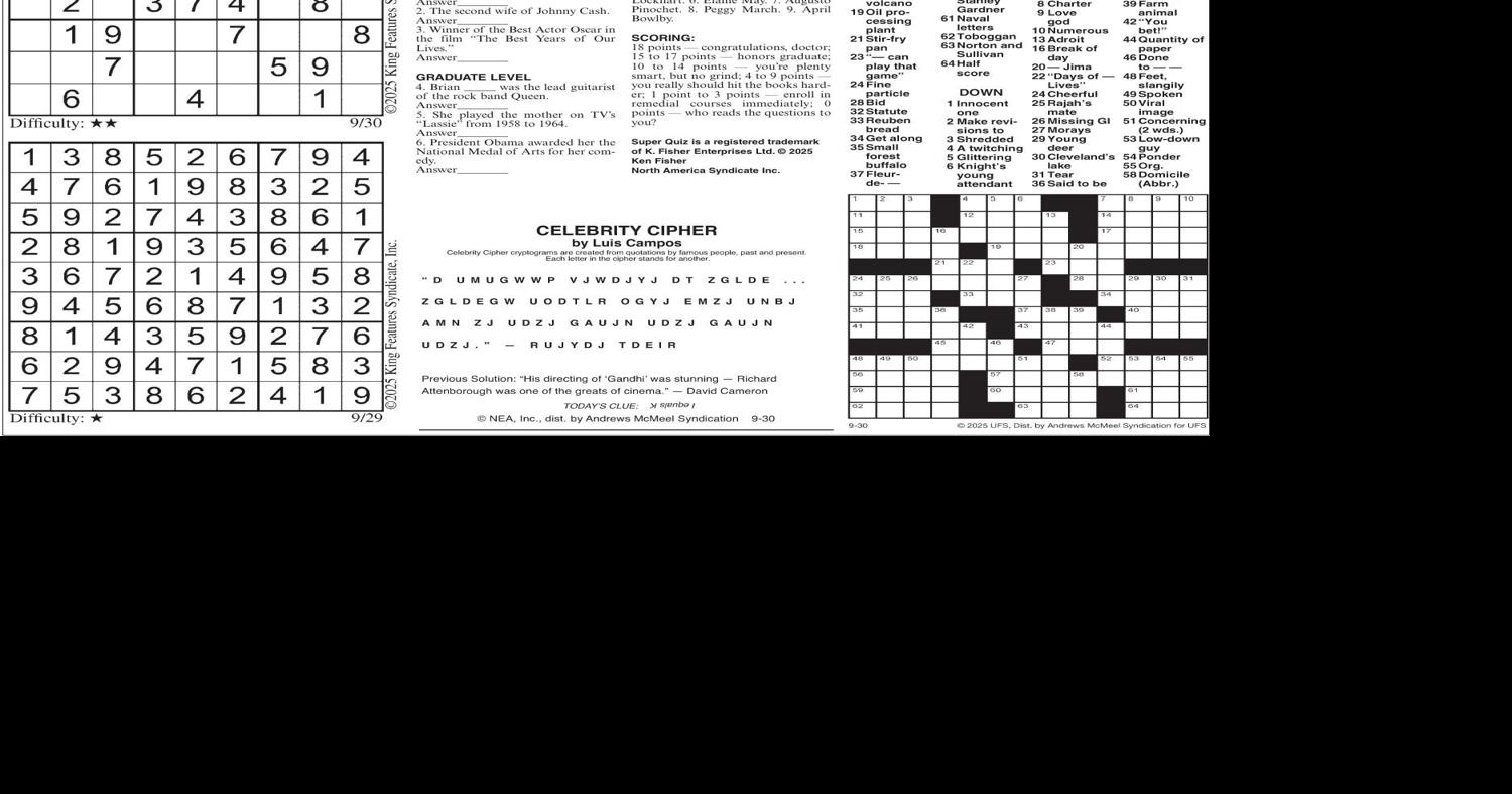 September 30 2025 Puzzles.pdf | | timeswv.com