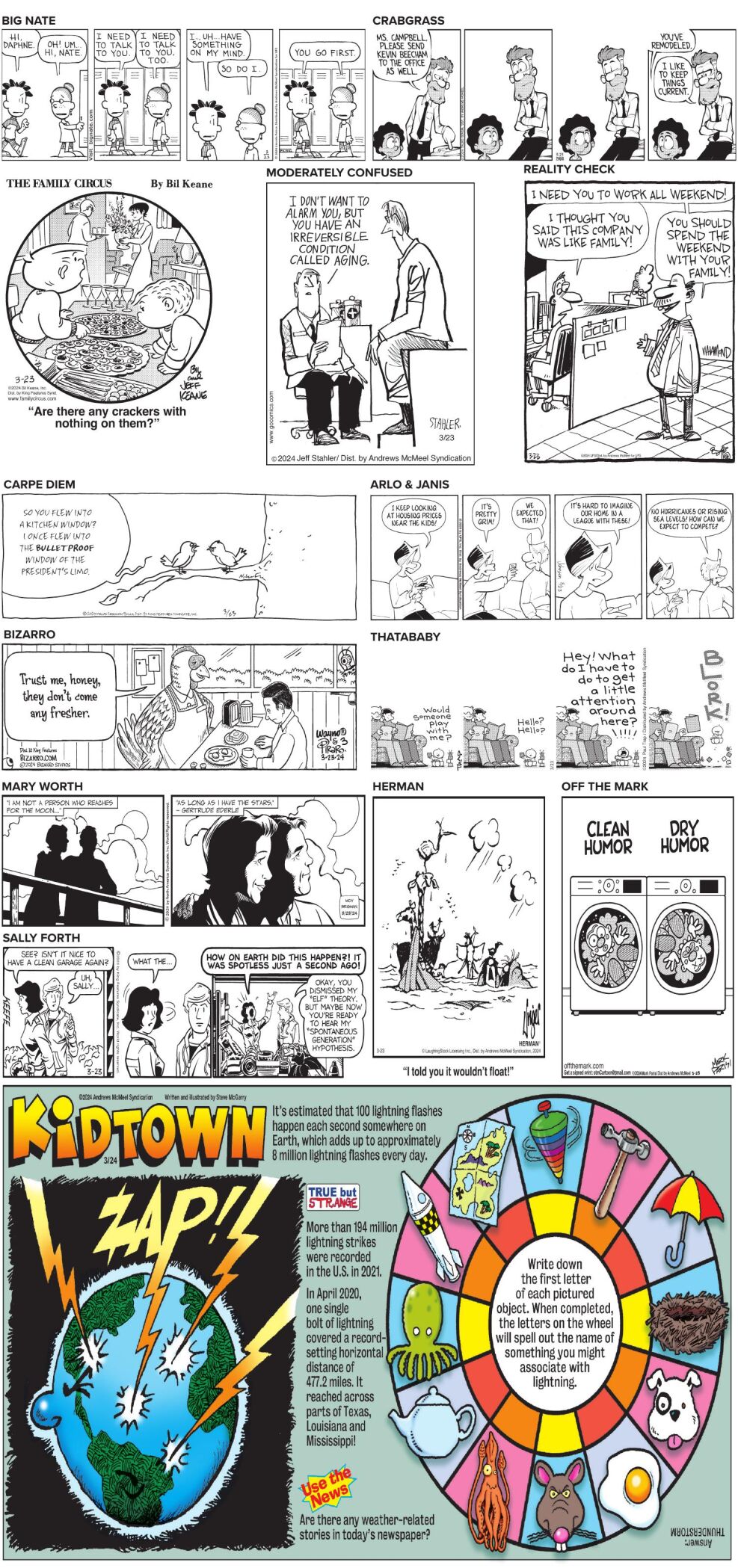 Sunday, March 24, 2024 Comics and Puzzles | Daily Comics | timeswv.com