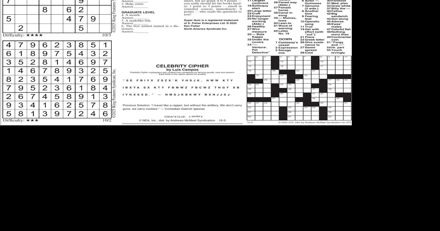 October 3 2025 Puzzles.pdf | | timeswv.com