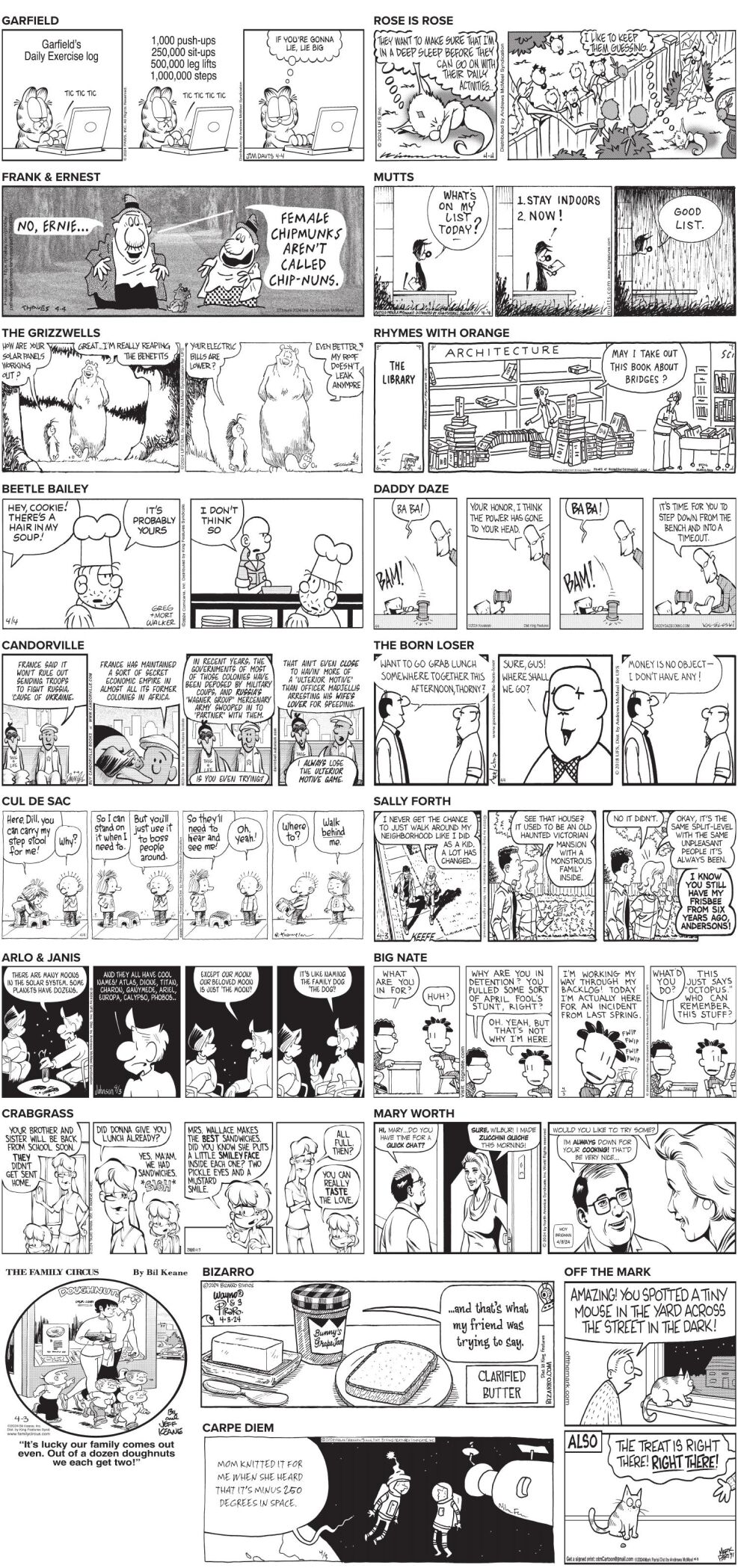 Thursday, April 4, 2024 Comics and Puzzles | Daily Comics | timeswv.com