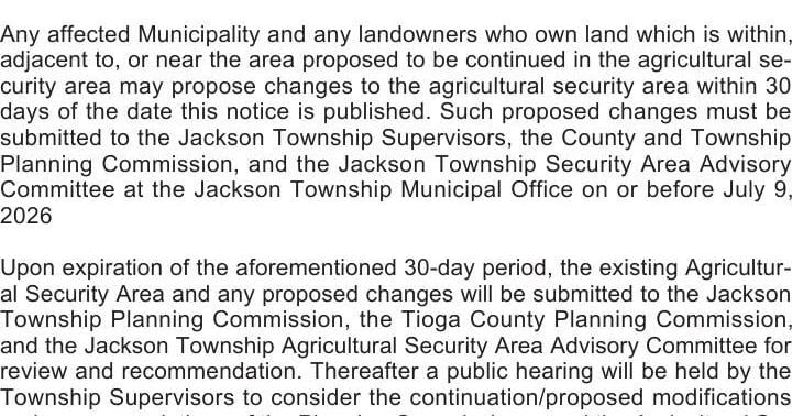 NOTICE REVIEW AG LAW | Legal Announcements | tiogapublishing.com