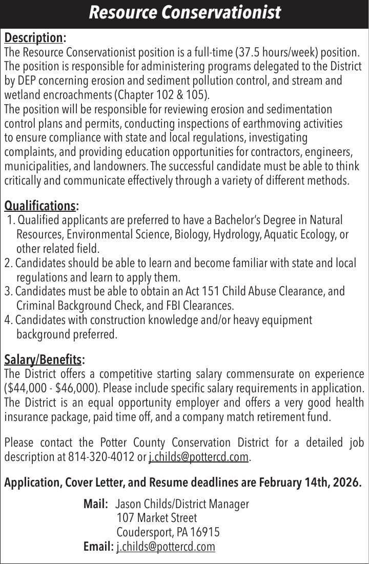 RESOURCE CONSERVATIONIST | Jobs | tiogapublishing.com