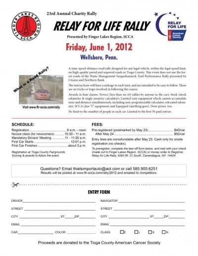 RELAY FOR LIFE RALLY, 23rd Annual Charity Rally entry forms available ...