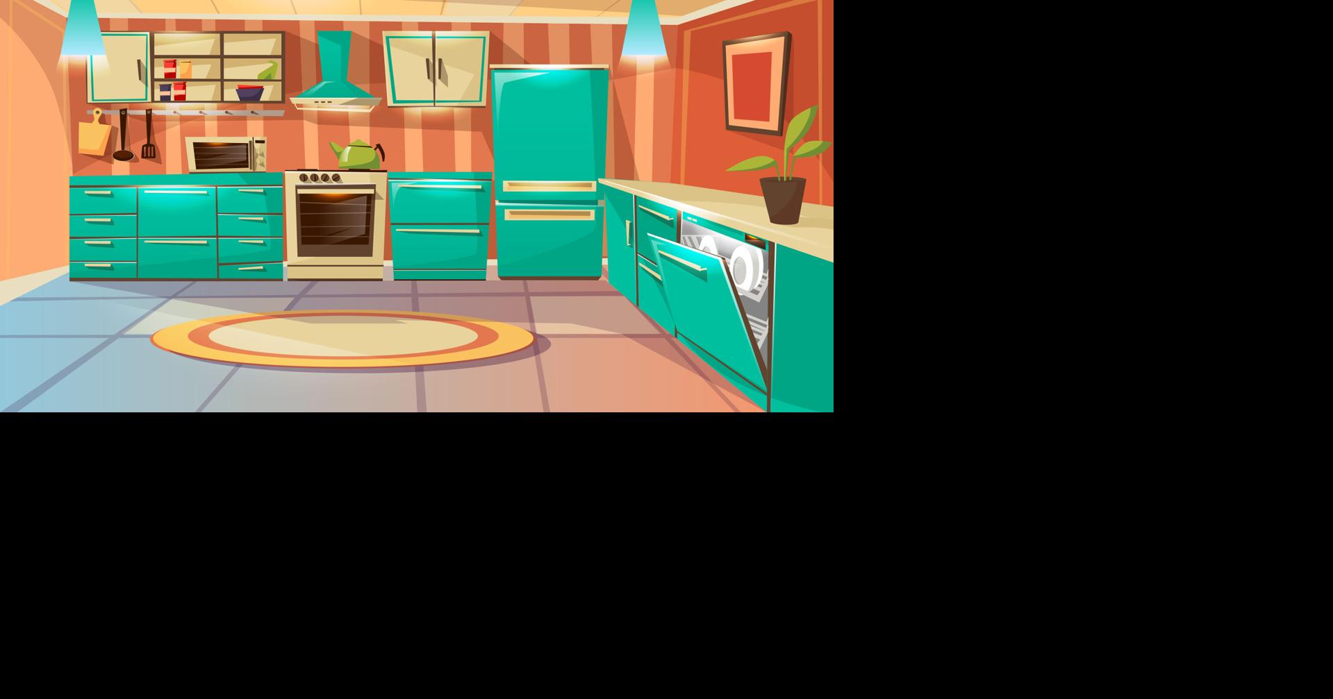 Vector cartoon modern kitchen interior background | | tribdem.com