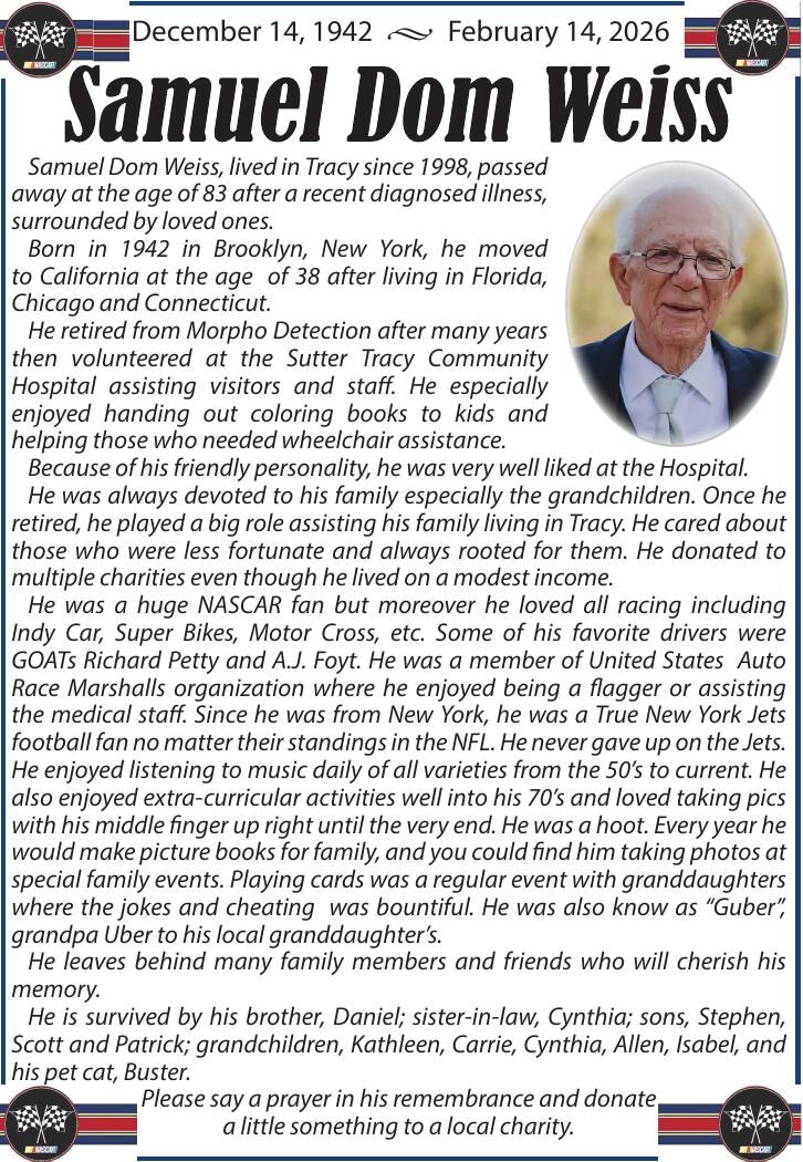 Samuel Dom Weiss | Tracy Press Obituaries | ttownmedia.com