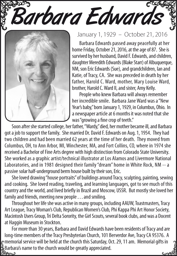 Barbara Edwards | Tracy Press Obituaries | ttownmedia.com