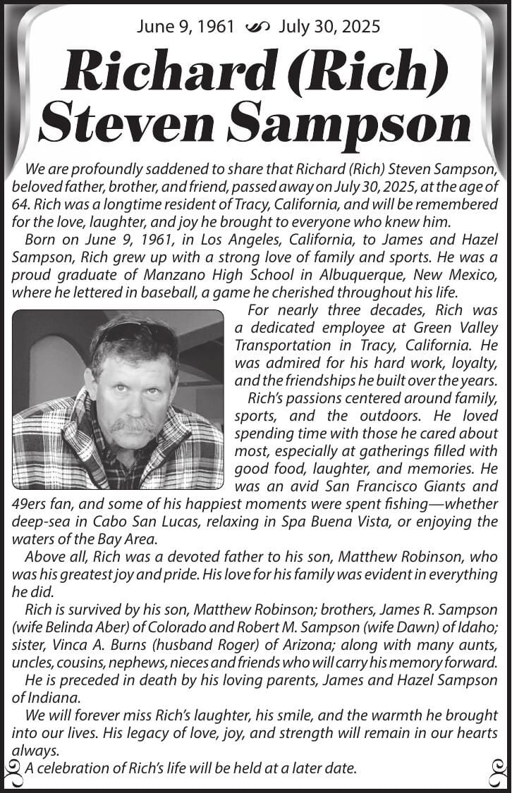 Richard (Rich) Steven Sampson | Tracy Press Obituaries | ttownmedia.com