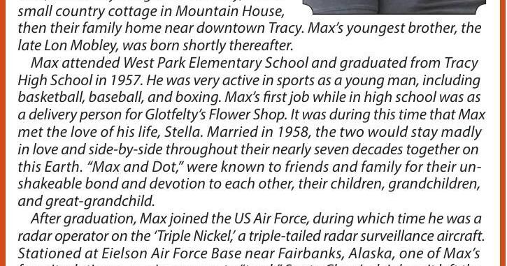 Walter Max Mobley | Tracy Press Obituaries | ttownmedia.com