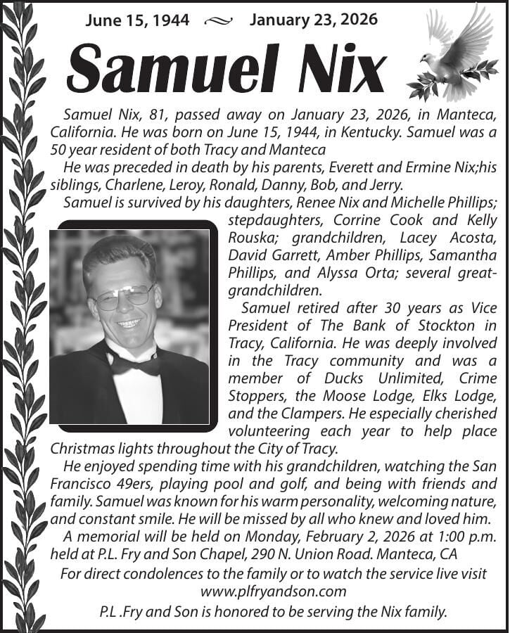Samuel Nix | Tracy Press Obituaries | ttownmedia.com