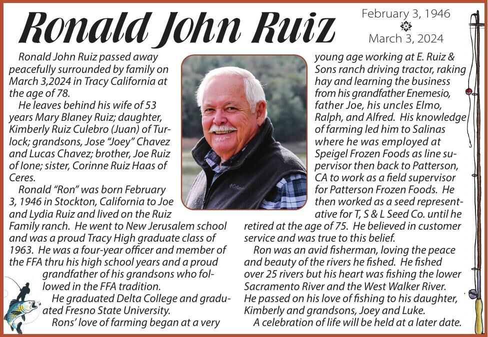 Ronald John Ruiz | Tracy Press Obituaries | ttownmedia.com