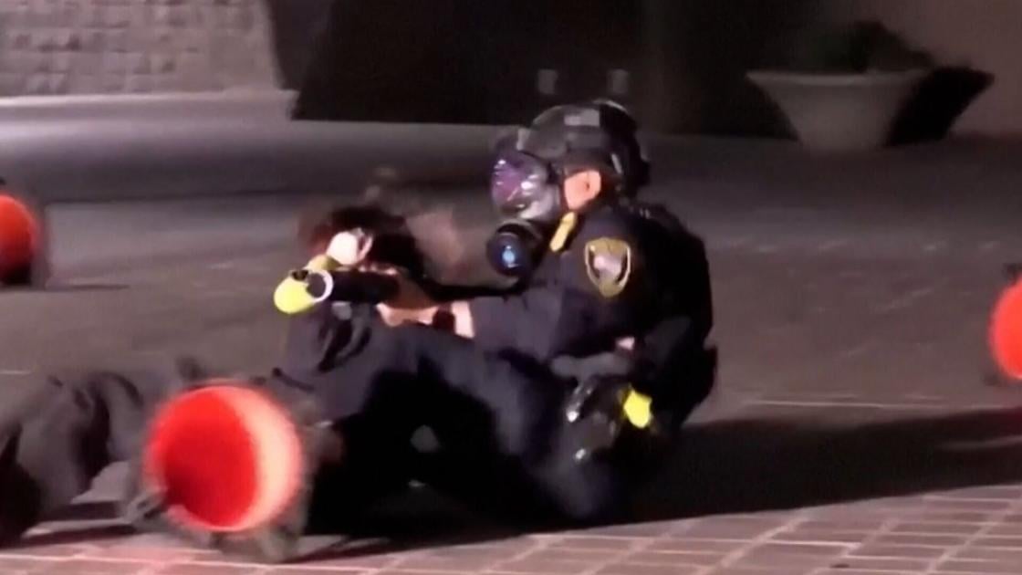 Video shows moment anti-ICE protester is shot in face with projectile