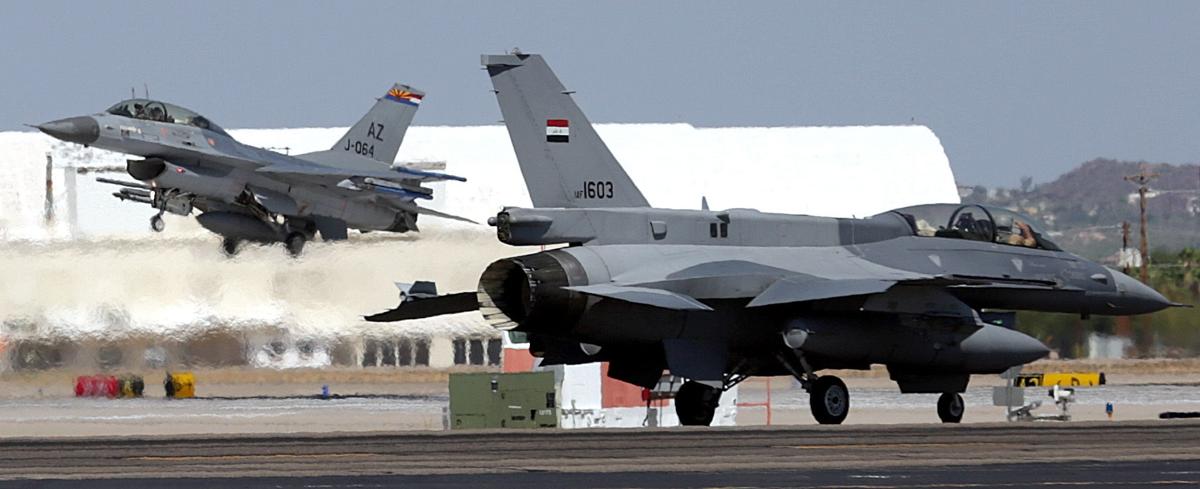 F-16 from Tucson lands safely at Phoenix airport after striking a cable