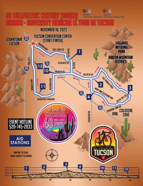 El Tour de Tucson | 2023 63 Mile Map El Tour de Tucson | 2023 63 Mile Map