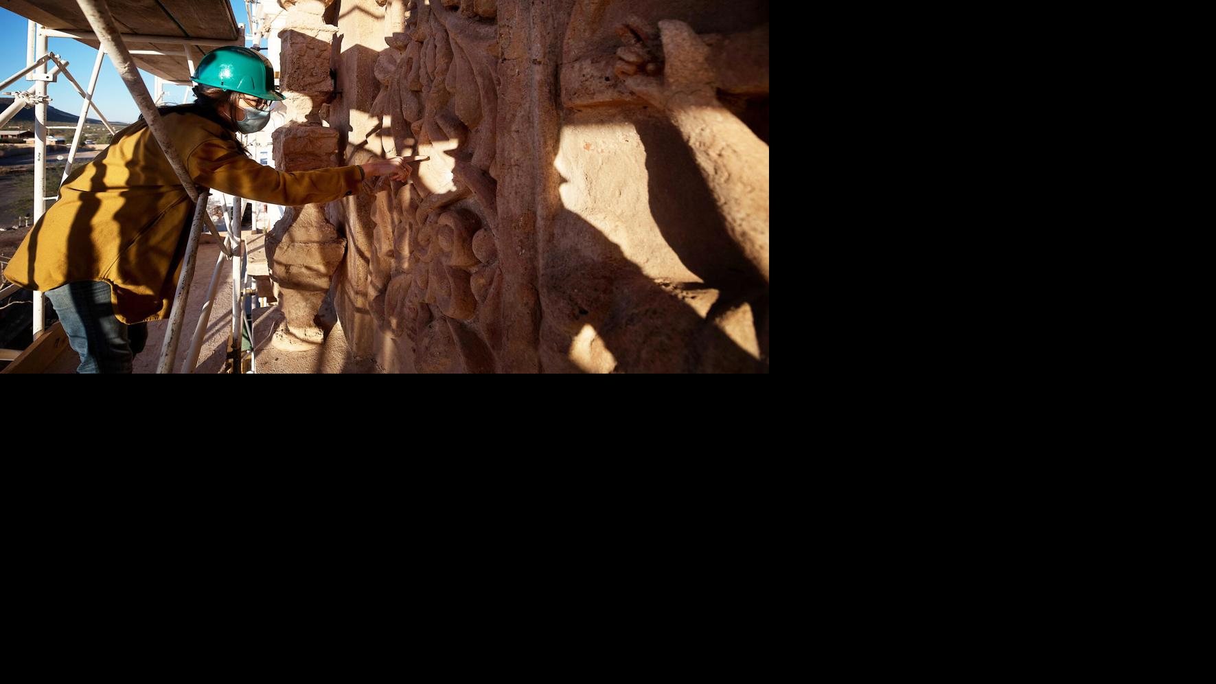 Close look at Mission San Xavier's intricate entrance reveals surprises