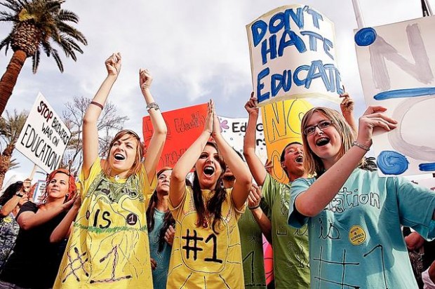 Thousands protest cuts in state budget