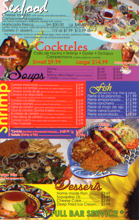 Crossroads Restaurant menu