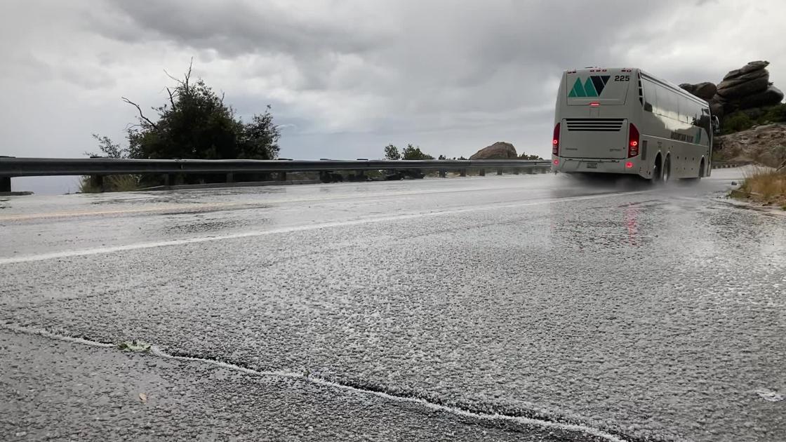 Heavy rain and hail drops over Mount Lemmon in fall storm