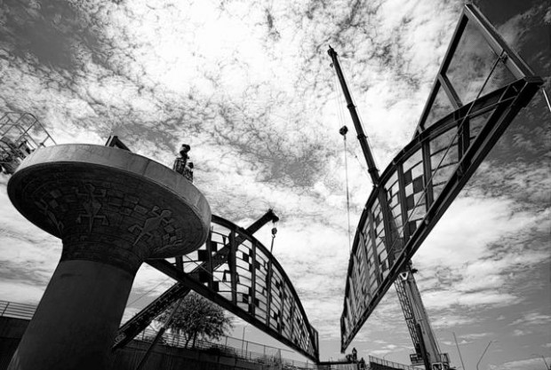 Basket Bridge going up over Euclid Avenue