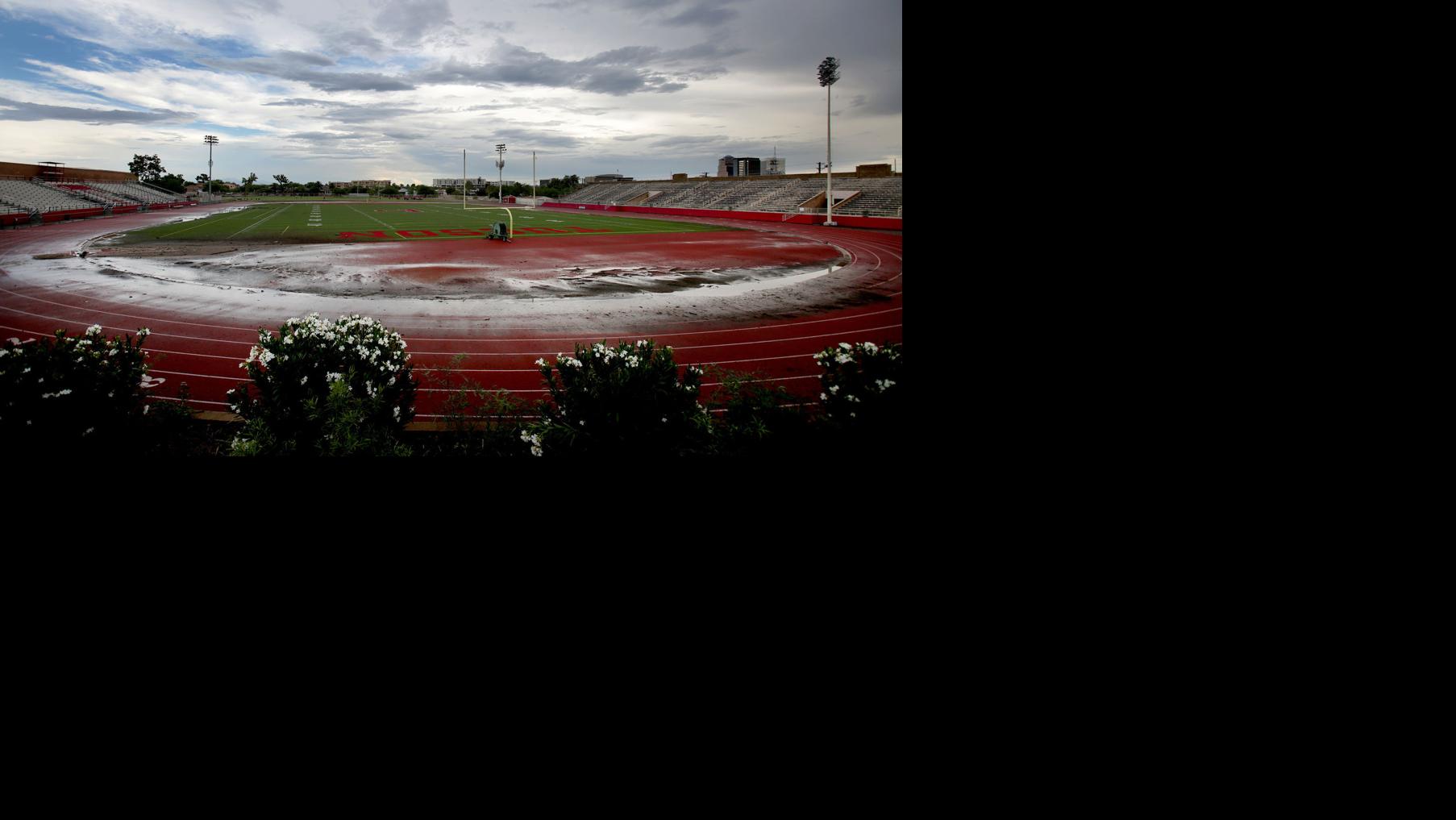 Tucson High football field flooded again, but less water this time