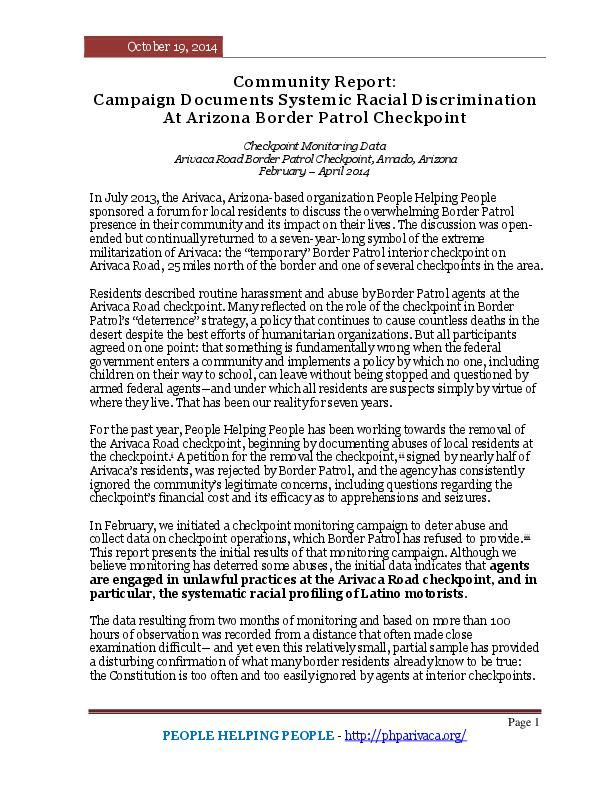 Border Patrol checkpoint monitoring campaign report