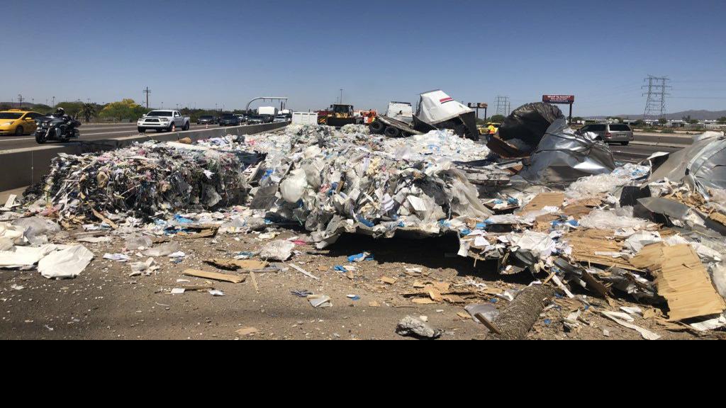 Recycling truck spills load across Interstate-10 in NW Tucson