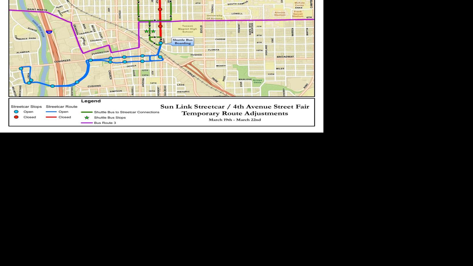 Streetcar route changes planned for weekend