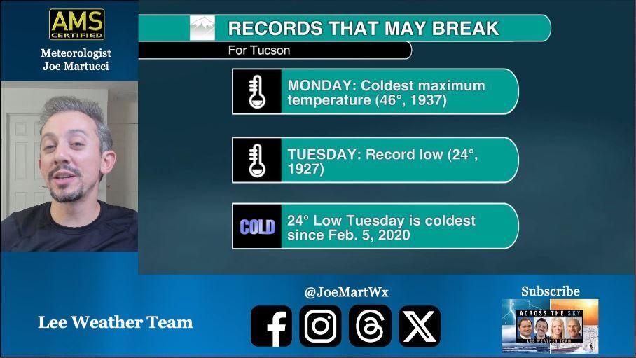 Hard freeze alerts and record cold in southern Arizona
