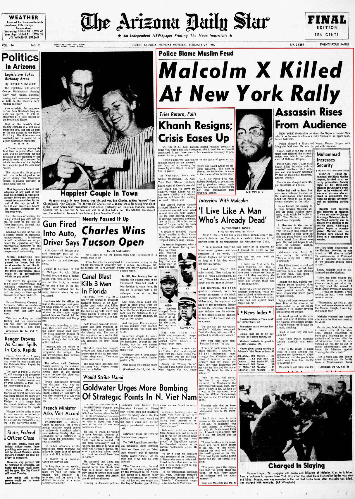 Feb. 22, 1965, front page: Malcolm X is killed | | tucson.com