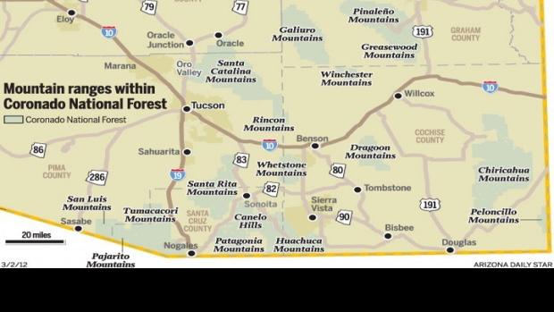 Map: Coronado National Forest mountain ranges | | tucson.com