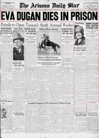 Feb. 21, 1930, front page: Eva Dugan hangs