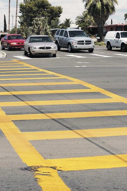 Colored crosswalks are meant to stand out