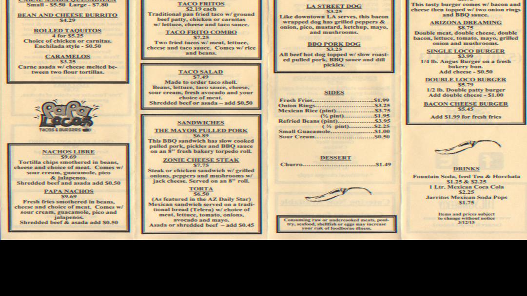 Papa Locos menu