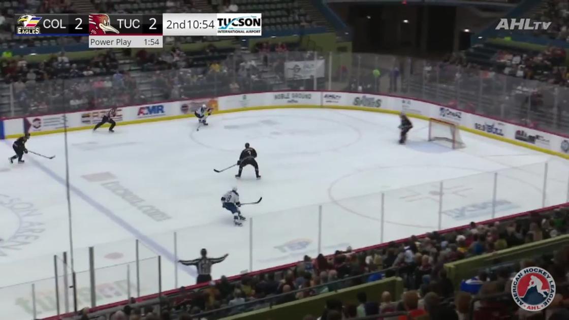 Tucson Roadrunners goaltender Matthew Villalta sprawling save in 4-3 ...