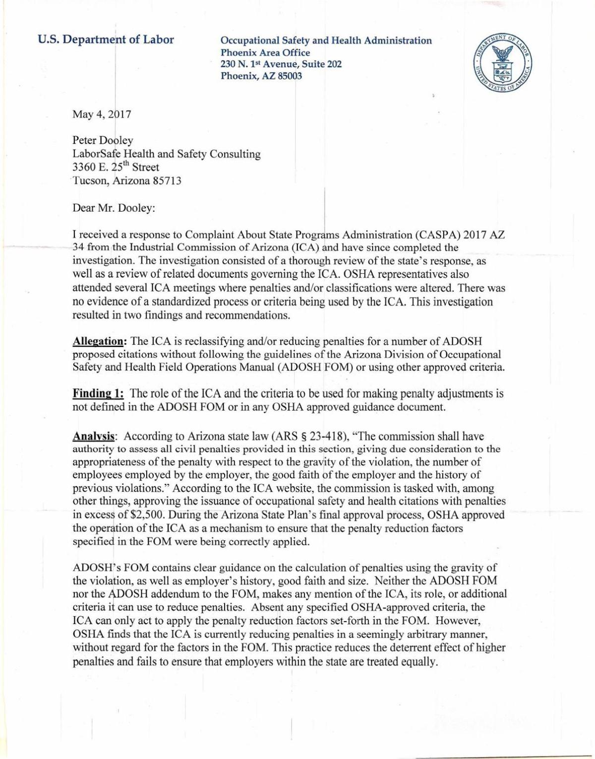 OSHA investigation results