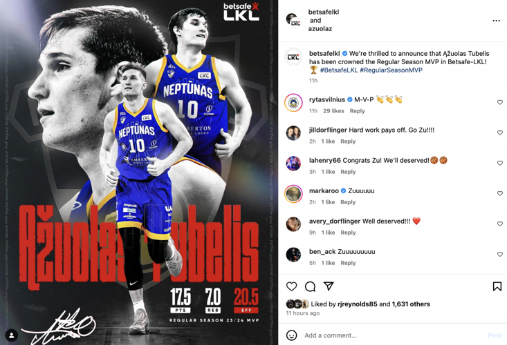 Former Arizona standout Ąžuolas Tubelis named MVP of Lithuanian pro league