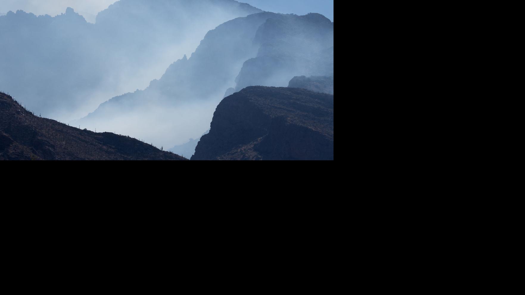 Bighorn Fire moves toward Finger Rock on front range of Catalina Mountains