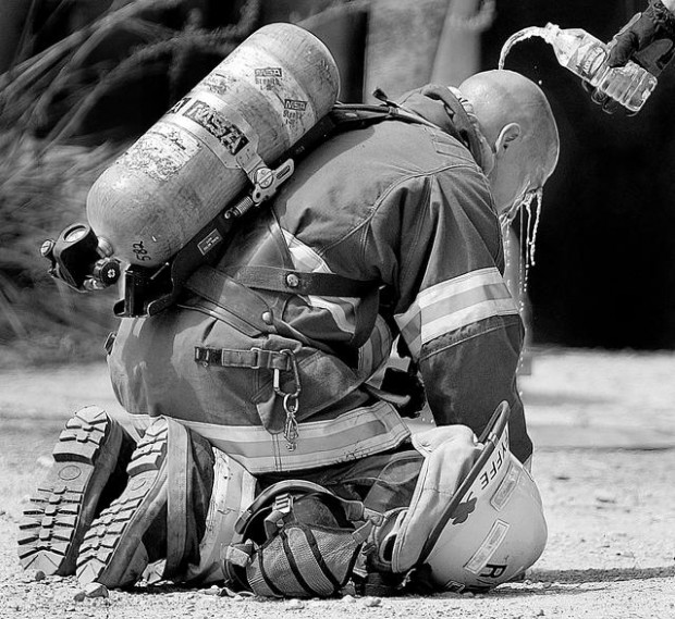 A firefighter feels the heat