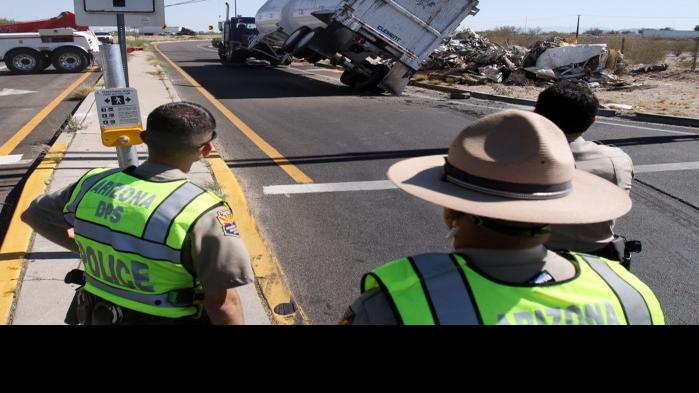 Overturned truck closes I-10 on-ramp at Ajo Way