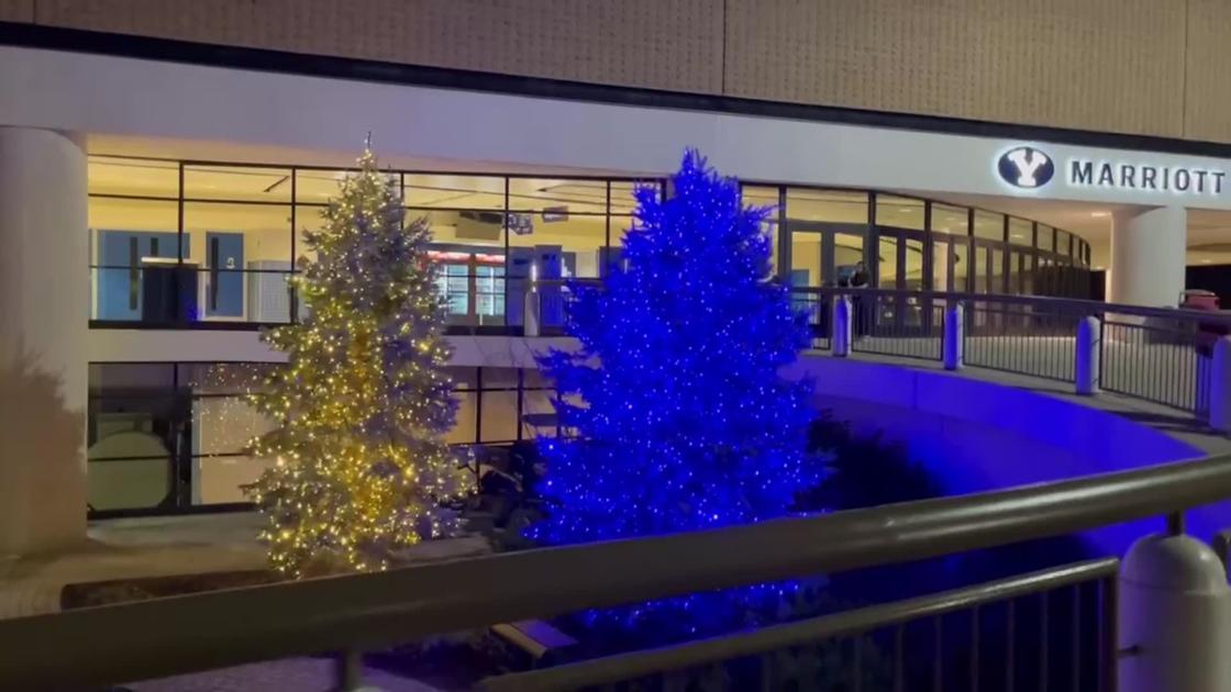 Springlike evening as BYU's Marriott Center lights up