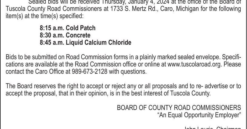 TCRC Bid Notice Cold Patch | Public Notices | tuscolatoday.com