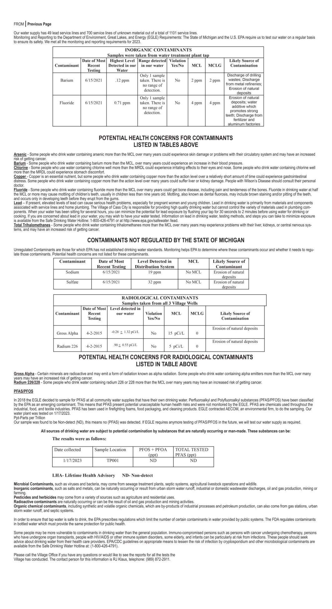 Cass City Water Quality Notice 2 | Public Notices | tuscolatoday.com