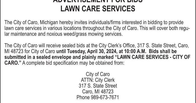 City of Caro Bid Notice Lawn Care | Public Notices | tuscolatoday.com