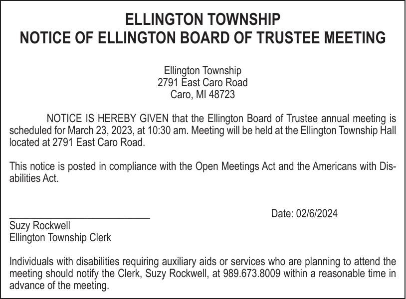 Ellington Township Trustee meeting Notice | Public Notices ...